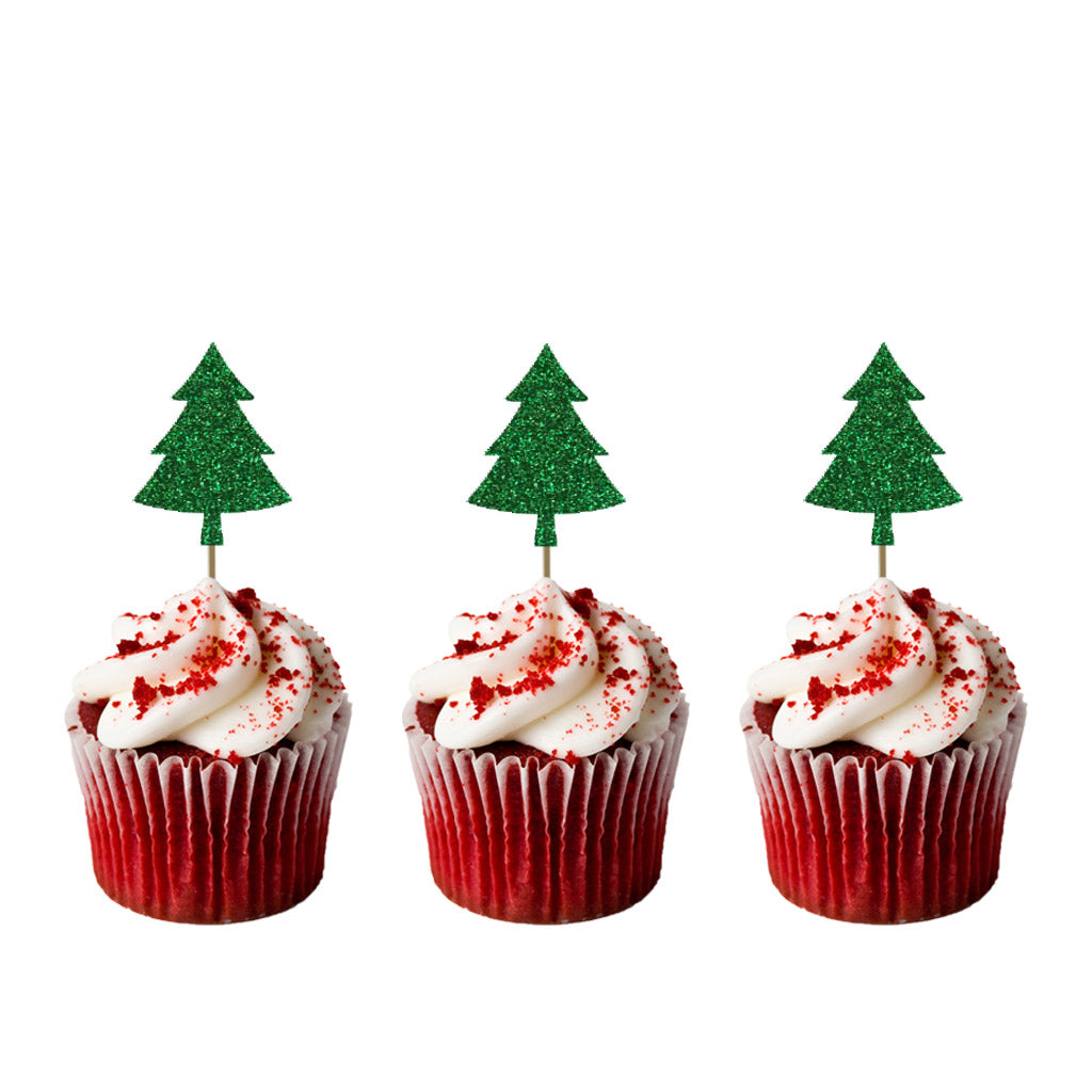 Christmas Tree Cupcake Toppers - Pack of 8 - Glittery Card – LissieLou